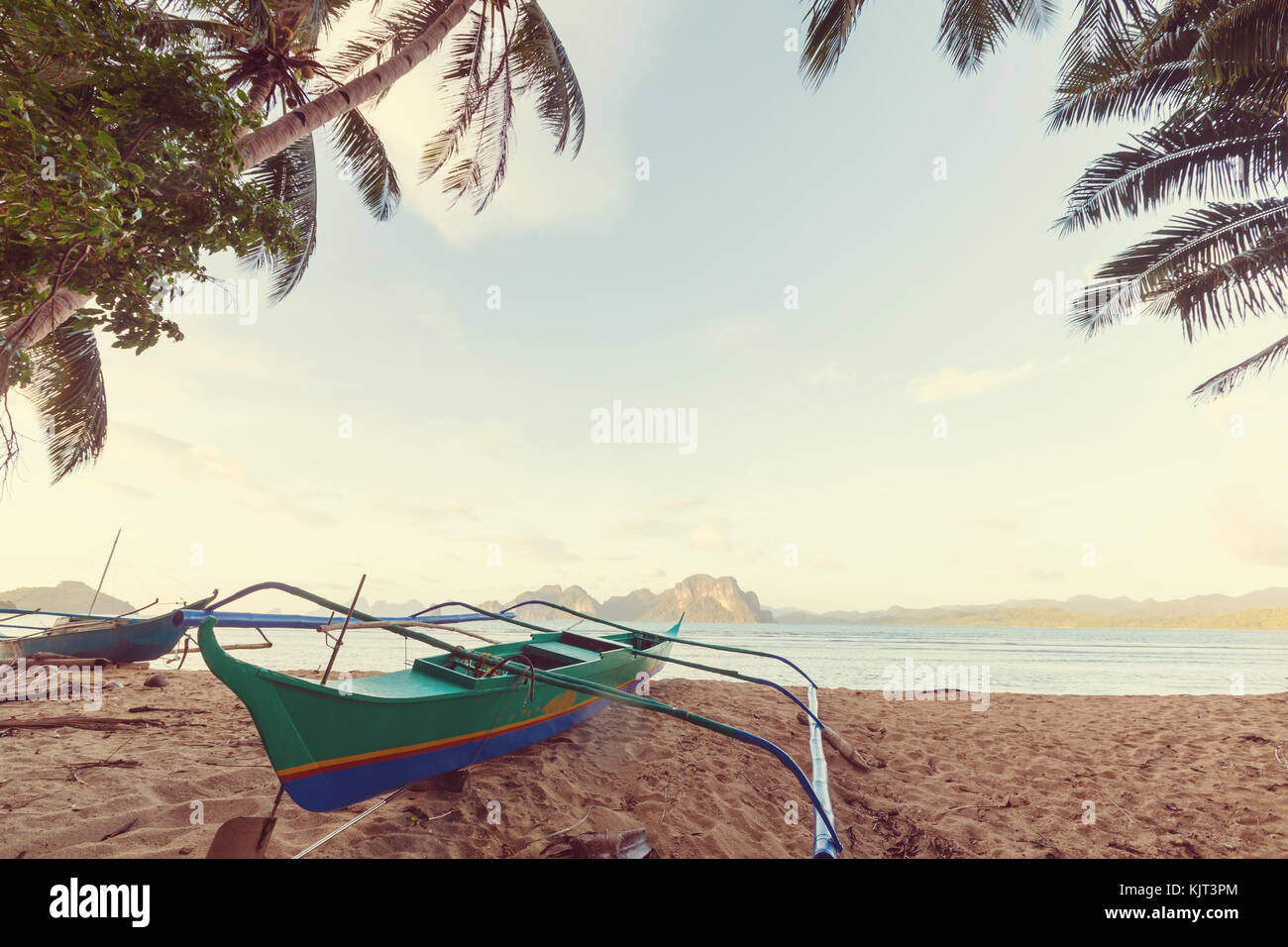 Traditional Philippino boat in the sea, Palawan island, Philippines ...