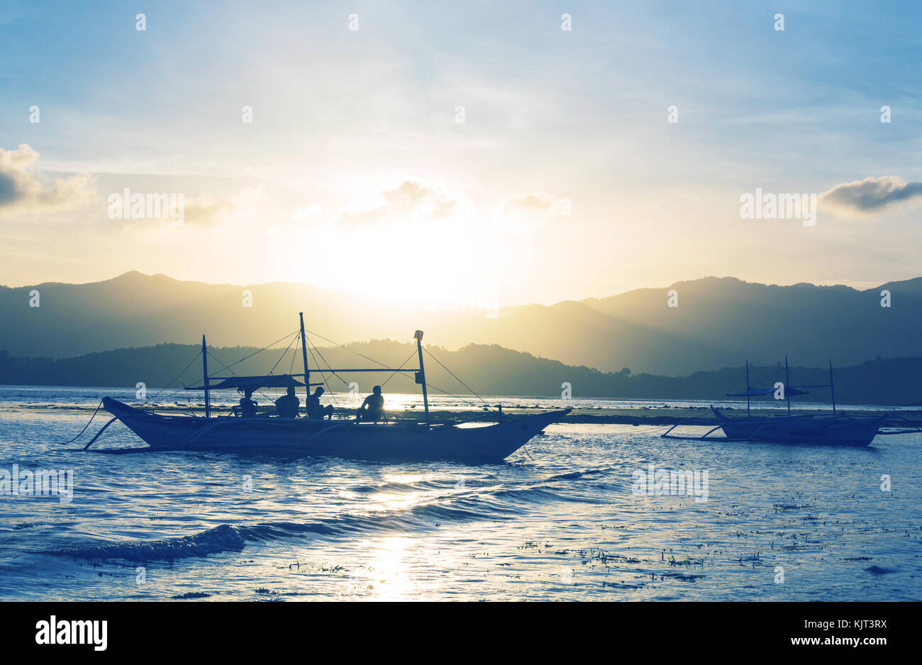Traditional Philippino boat in the sea, Palawan island, Philippines ...