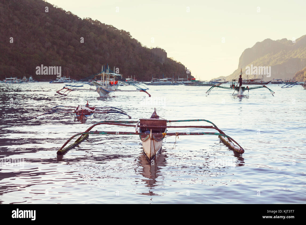 Traditional Philippino boat in the sea, Palawan island, Philippines ...