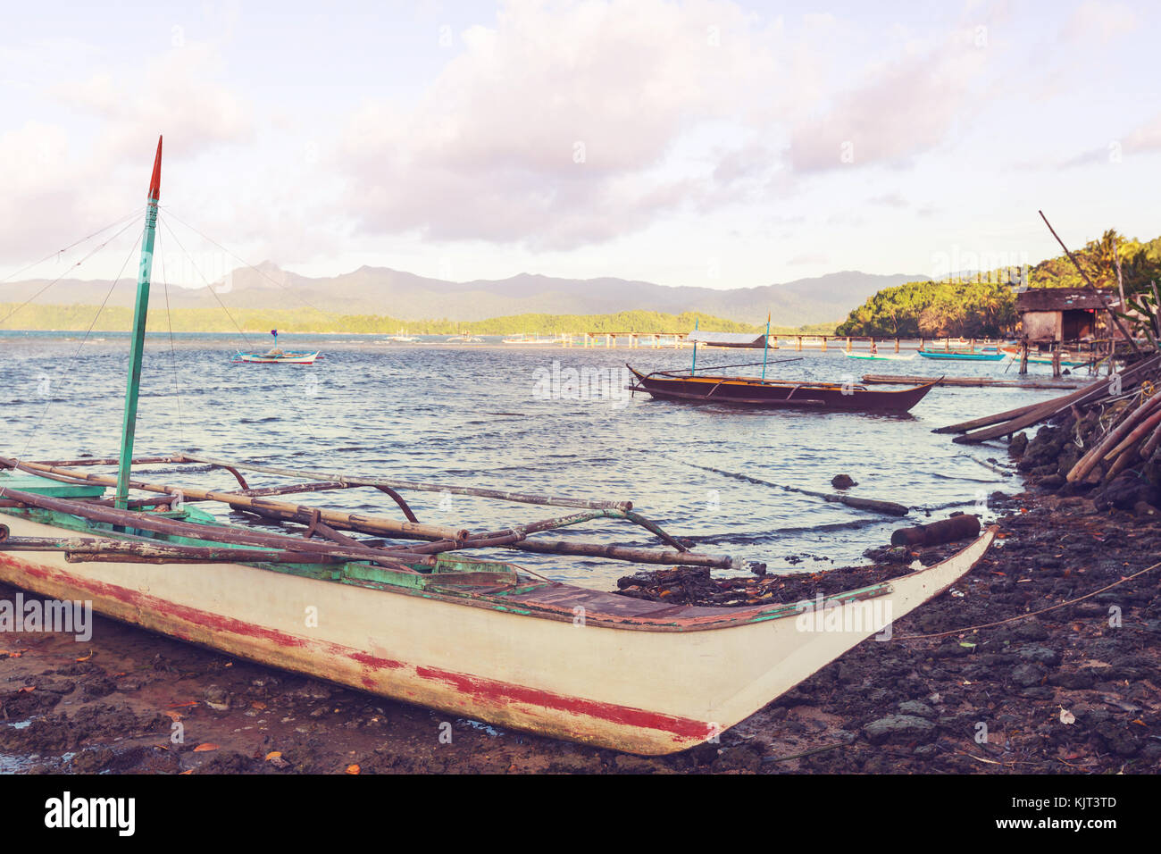 Traditional Philippino boat in the sea, Palawan island, Philippines ...
