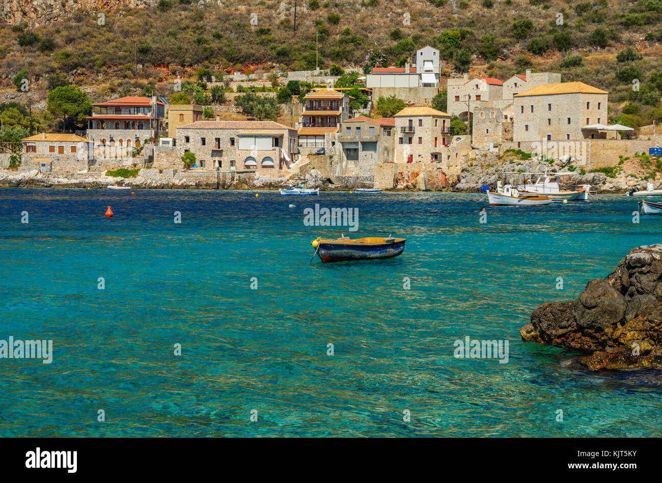 Scenic view at the picturesque coastal village of Limeni. Its one of ...