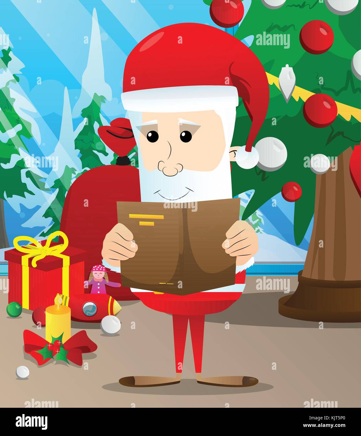 Santa Claus reading a book. Vector cartoon character illustration Stock ...
