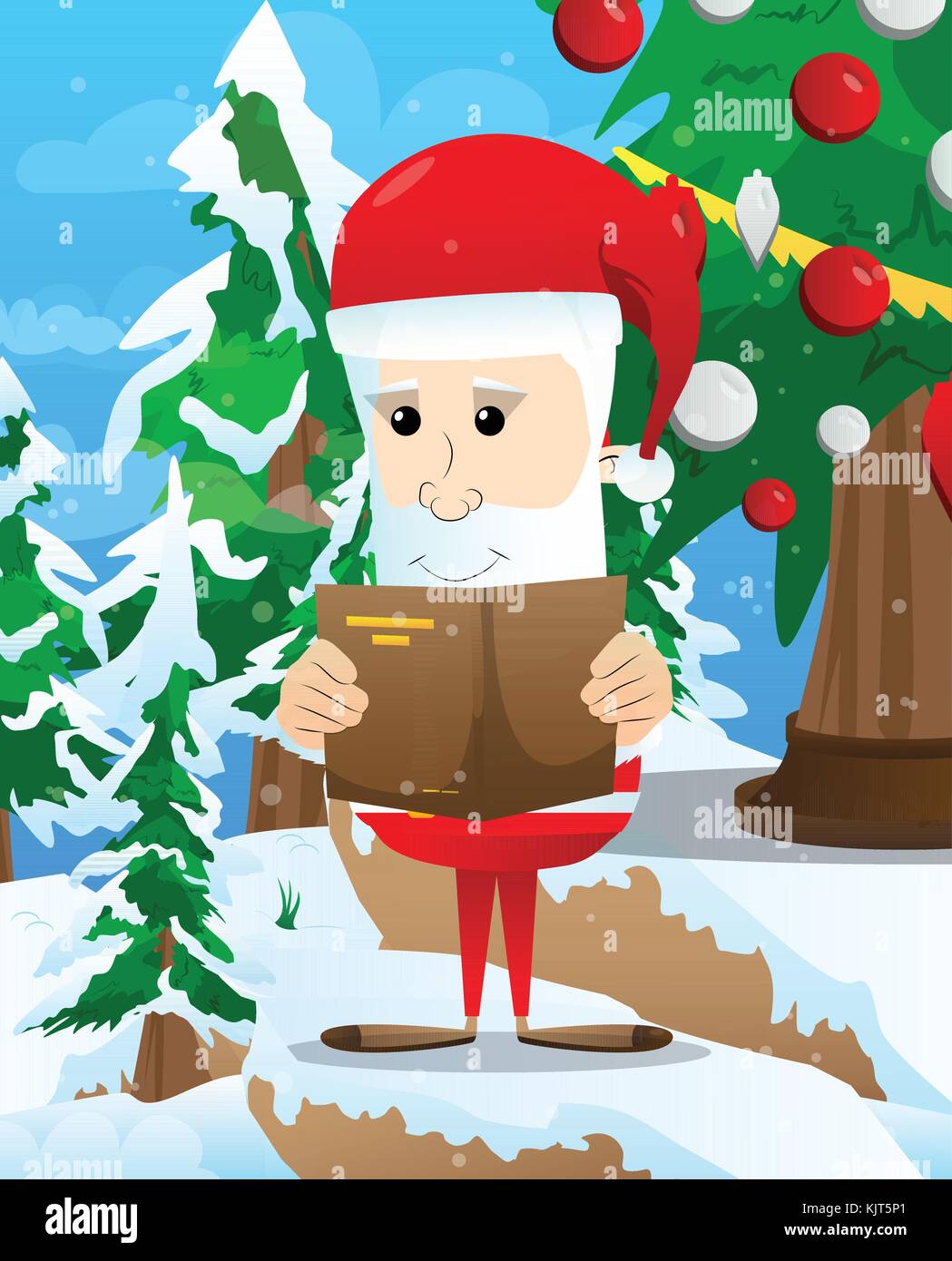 Santa Claus reading a book. Vector cartoon character illustration Stock ...