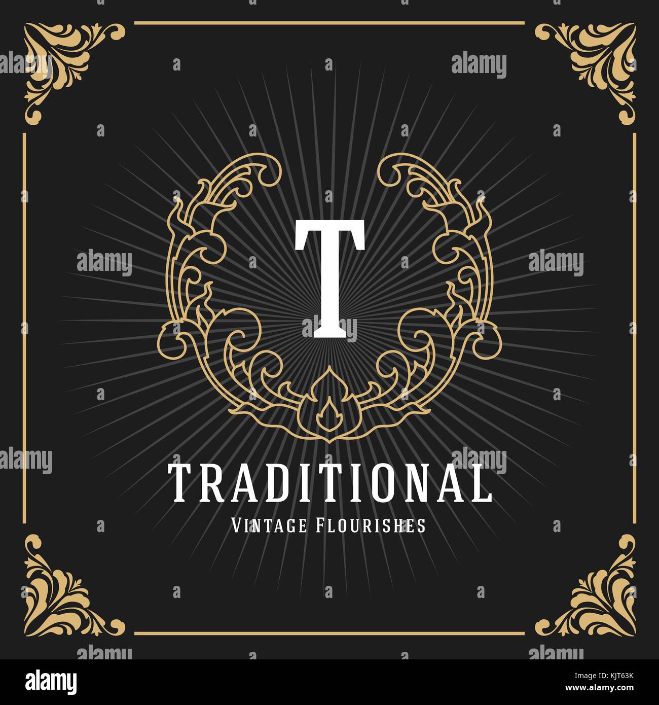 Vintage Luxury Monogram Banner Template Design for Label, Frame ...