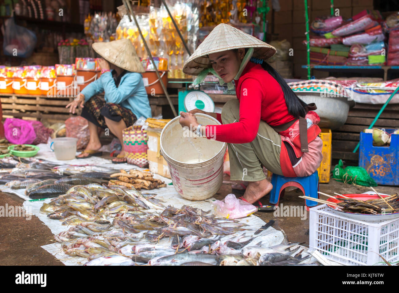 Pakse, Laos, November 24, 2017: People on the big local market in Pakse ...