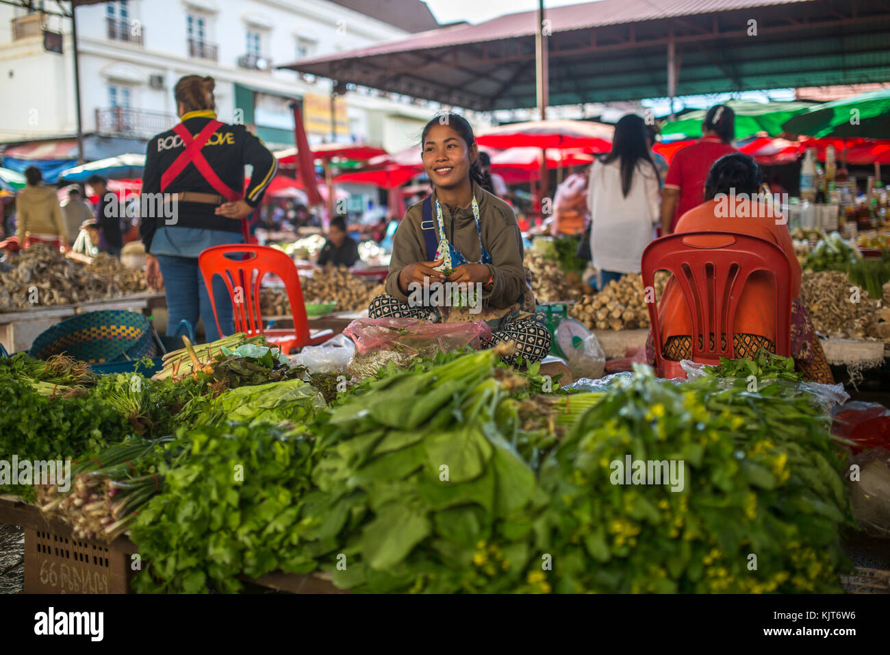 Pakse, Laos, November 24, 2017: People on the big local market in Pakse ...