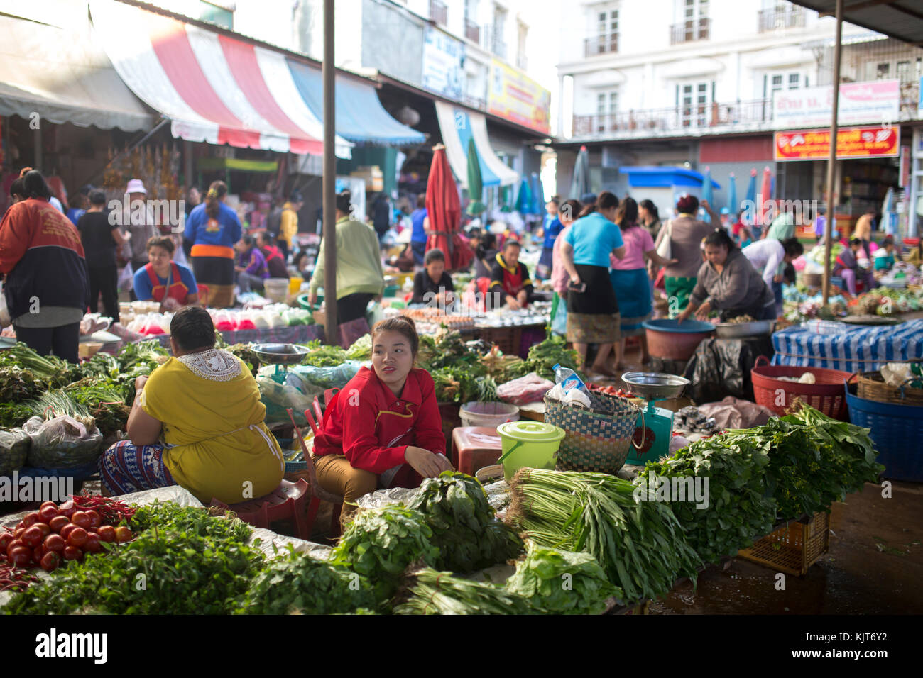 Pakse, Laos, November 24, 2017: People on the big local market in Pakse ...