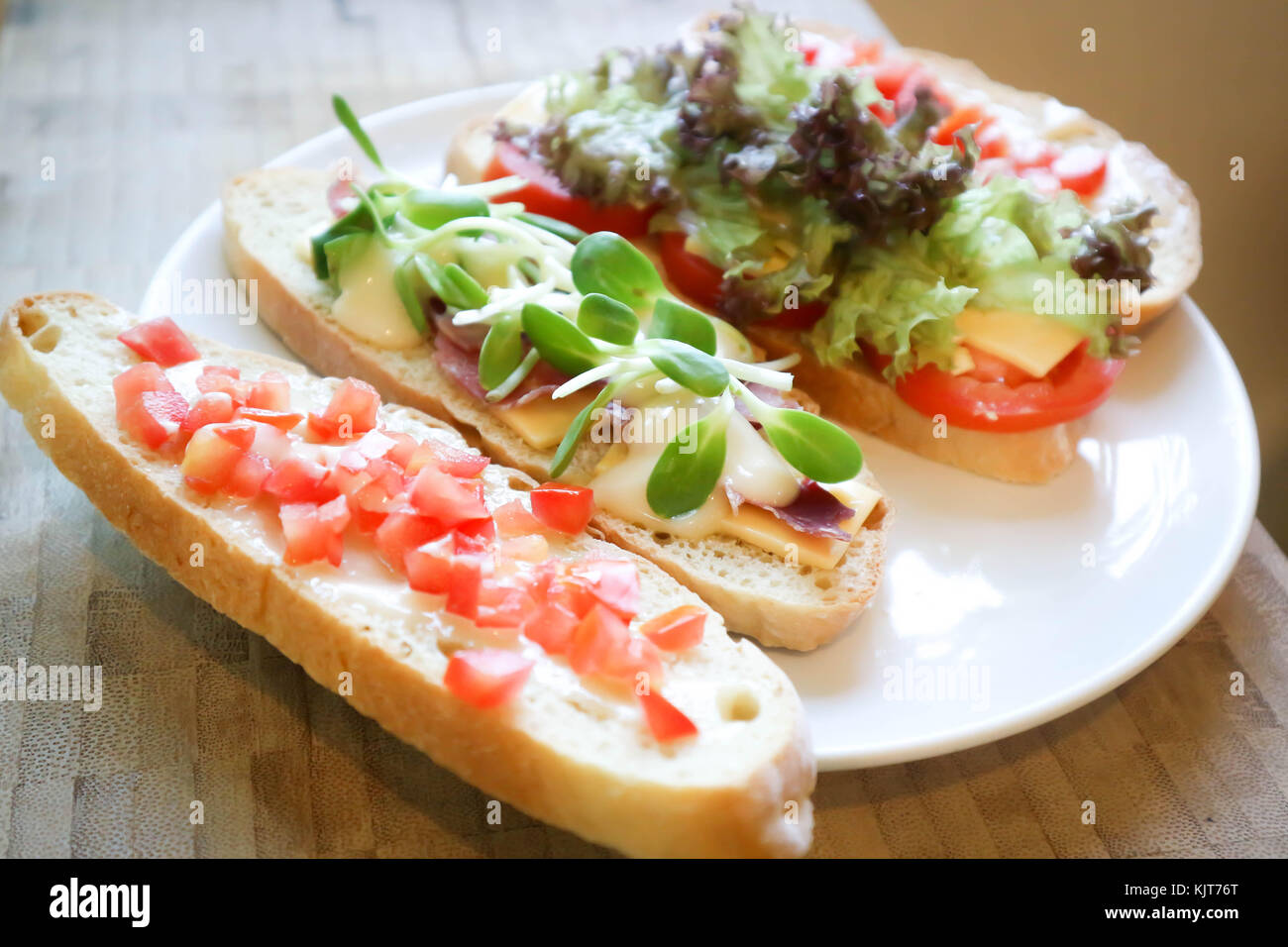 canape , bread with ham and cheese topping Stock Photo - Alamy