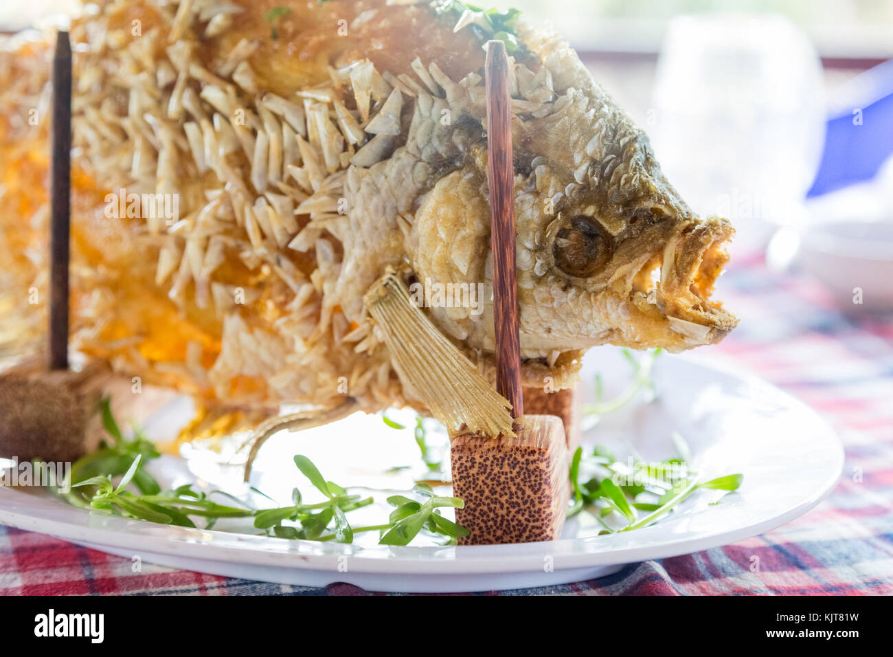 An elephant ear fish prepared to eat in the Mekong Delta of Vietnam ...