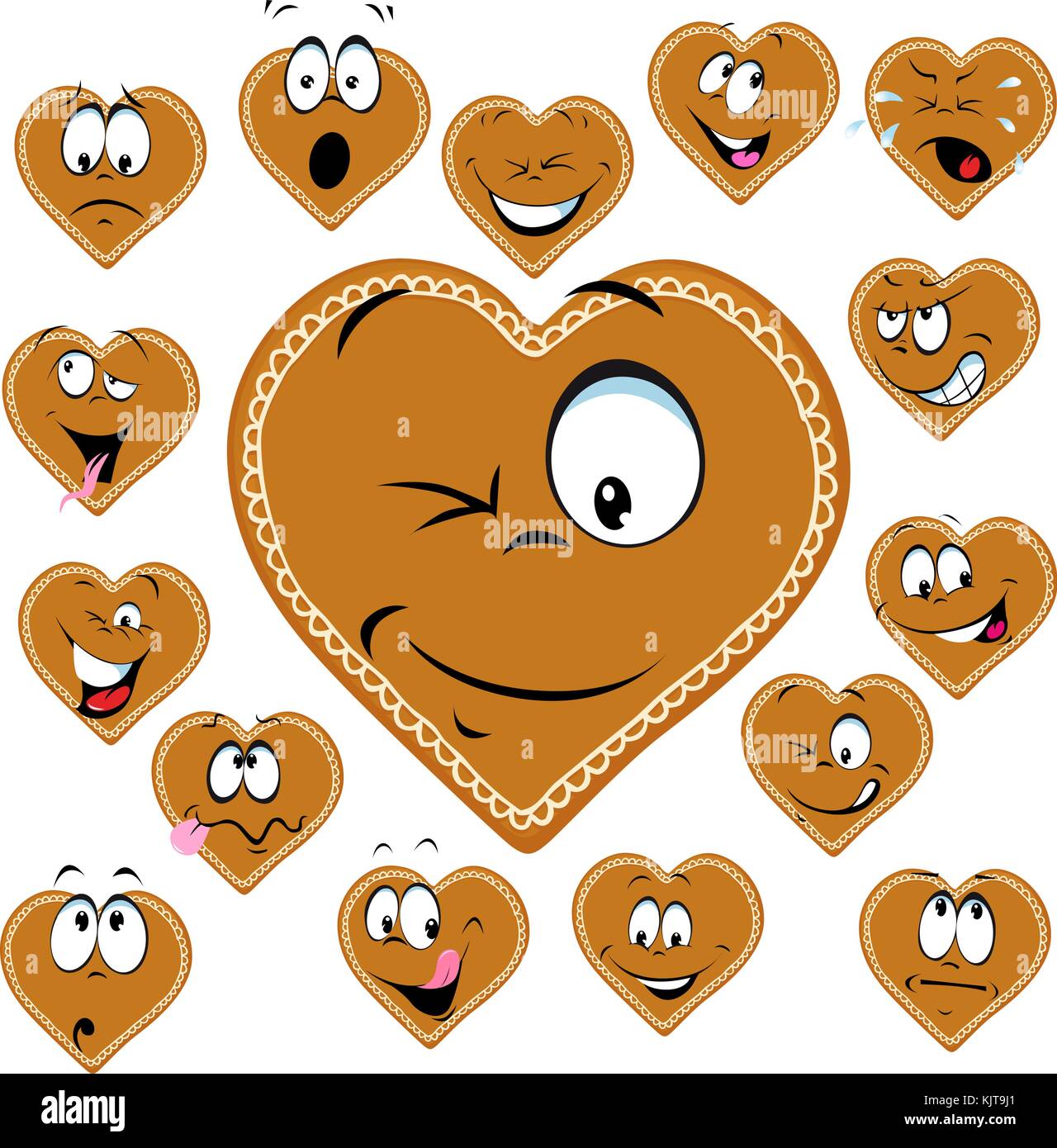 sweet gingerbread heart with a happy face cartoon - vector illustration ...