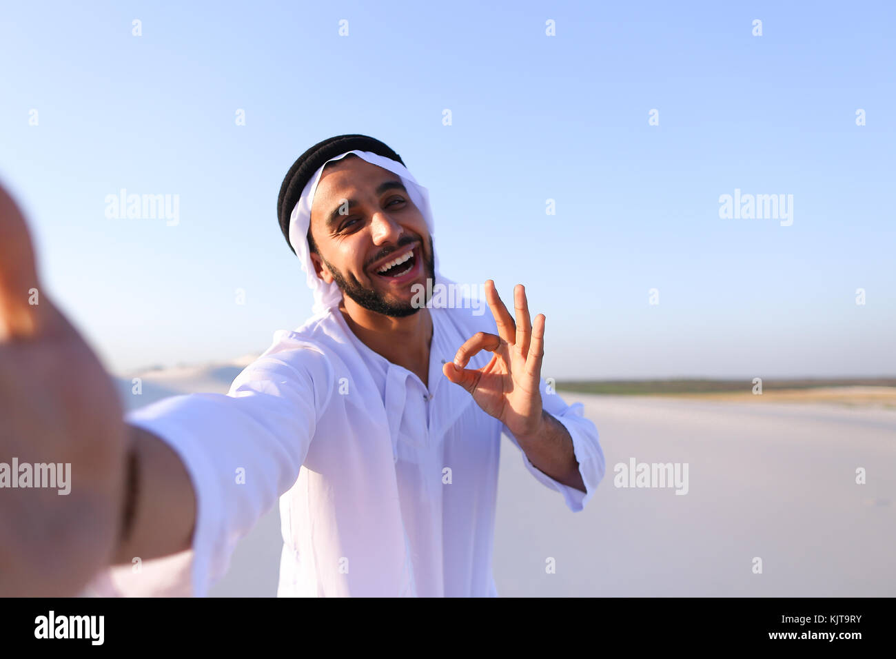 Happy portrait of male Arab who smiles and rejoices life, standi Stock ...