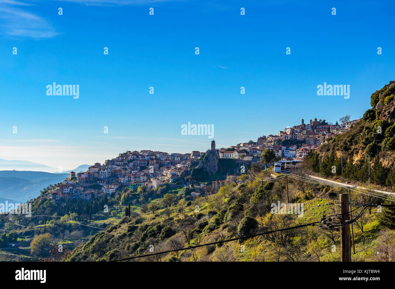 Arachova Village is famous for its panoramic view, uphill small houses ...