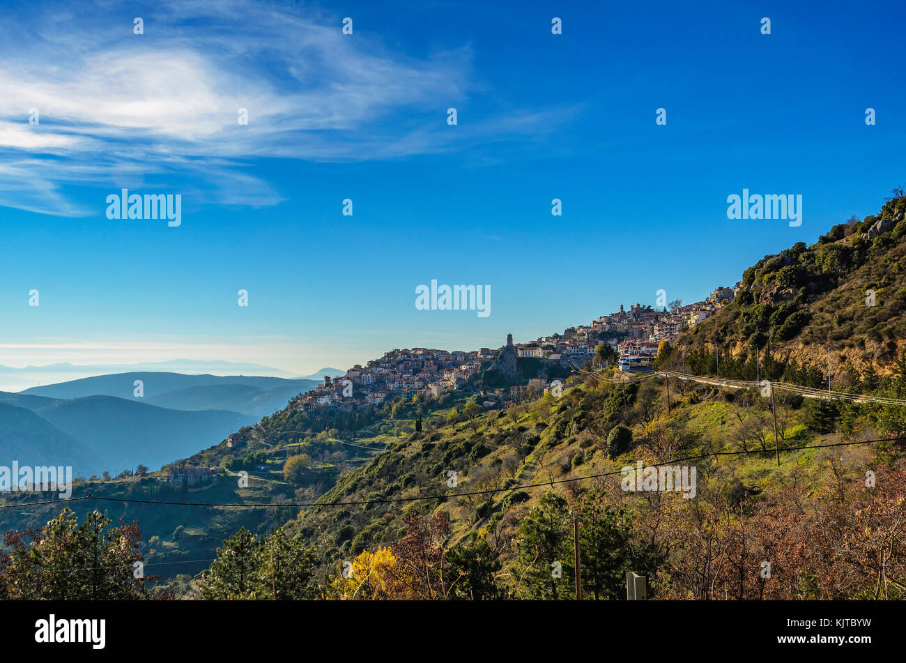 Arachova Village is famous for its panoramic view, uphill small houses ...