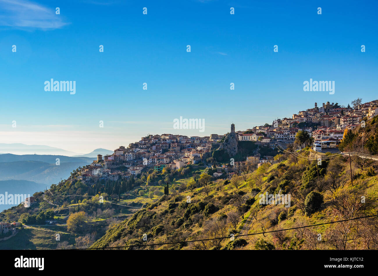 Arachova Village is famous for its panoramic view, uphill small houses ...