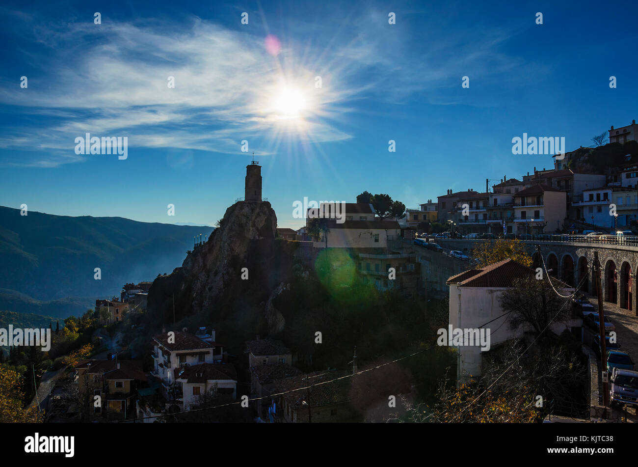 Arachova Village is famous for its panoramic view, uphill small houses ...