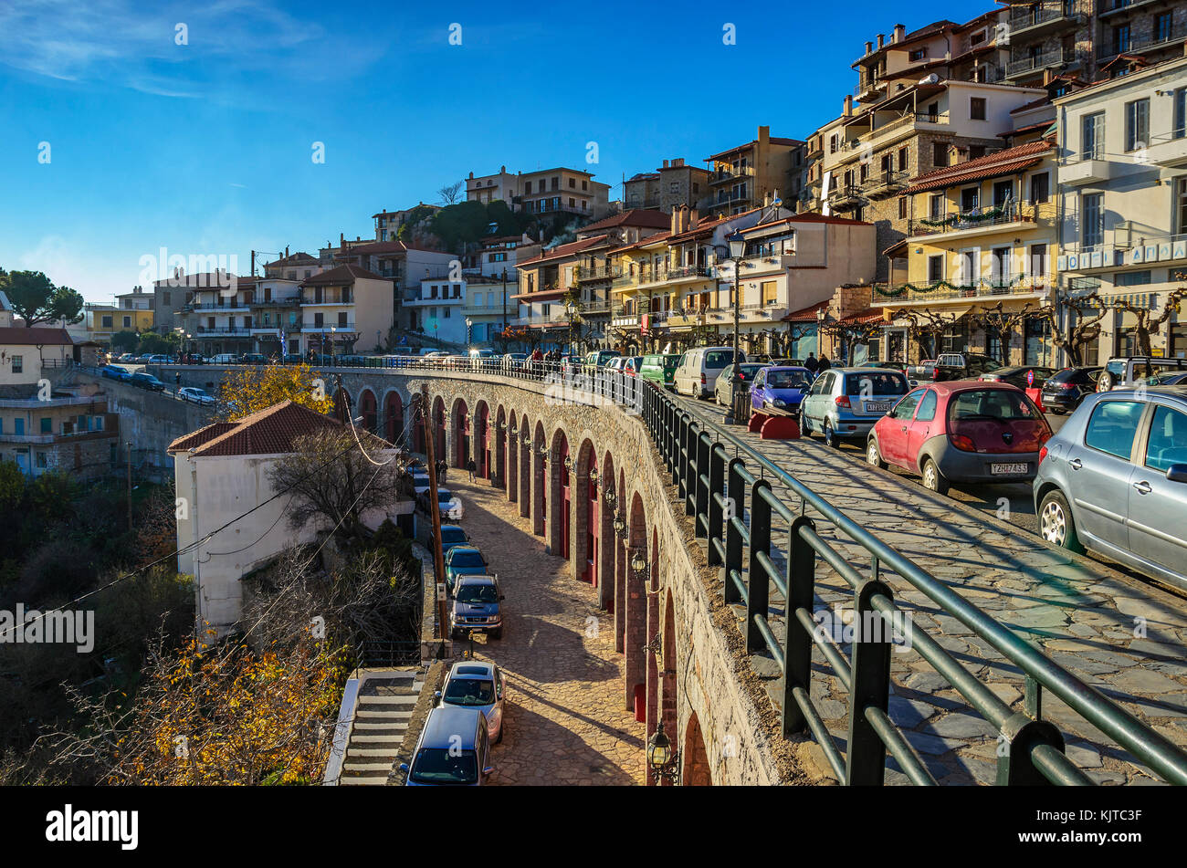 Arachova Village is famous for its panoramic view, uphill small houses ...