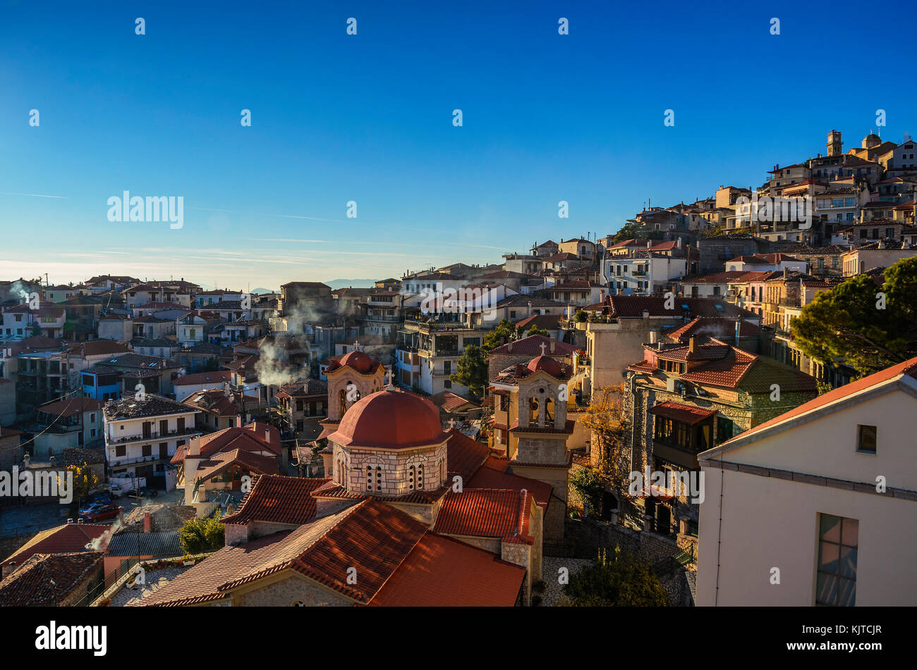 Arachova Village is famous for its panoramic view, uphill small houses ...