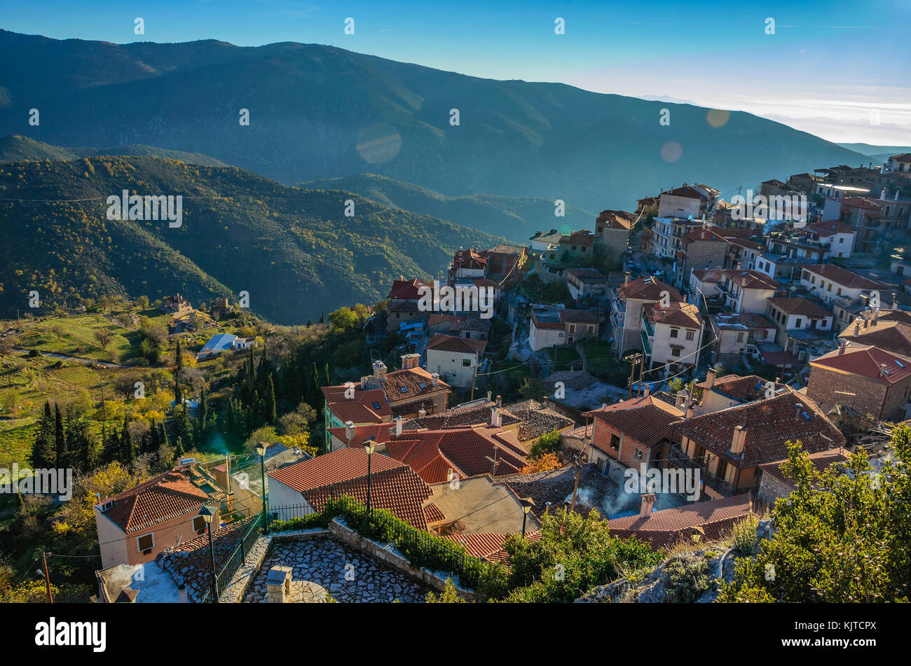 Arachova Village is famous for its panoramic view, uphill small houses ...