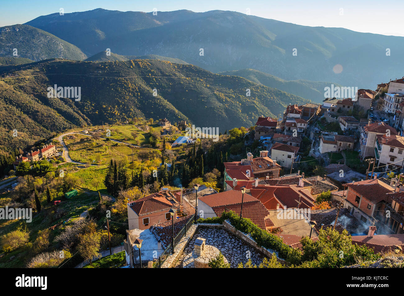Arachova Village is famous for its panoramic view, uphill small houses ...