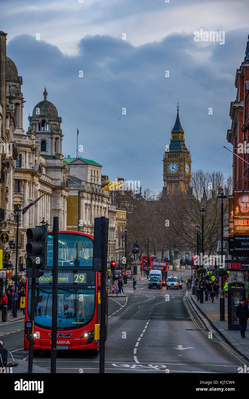 Architectural buildings and street traffic in a typical day in central ...
