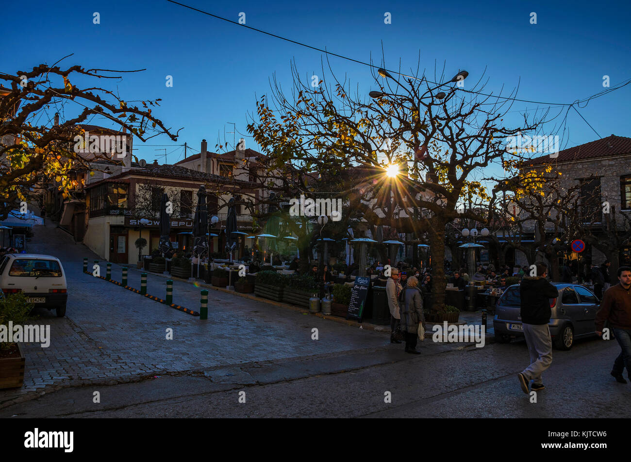 Scenic view in a typical Greek moutain village of Dimitsana, located in ...