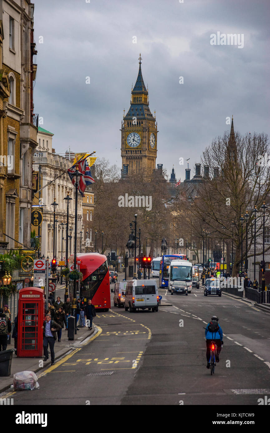 Architectural buildings and street traffic in a typical day in central ...