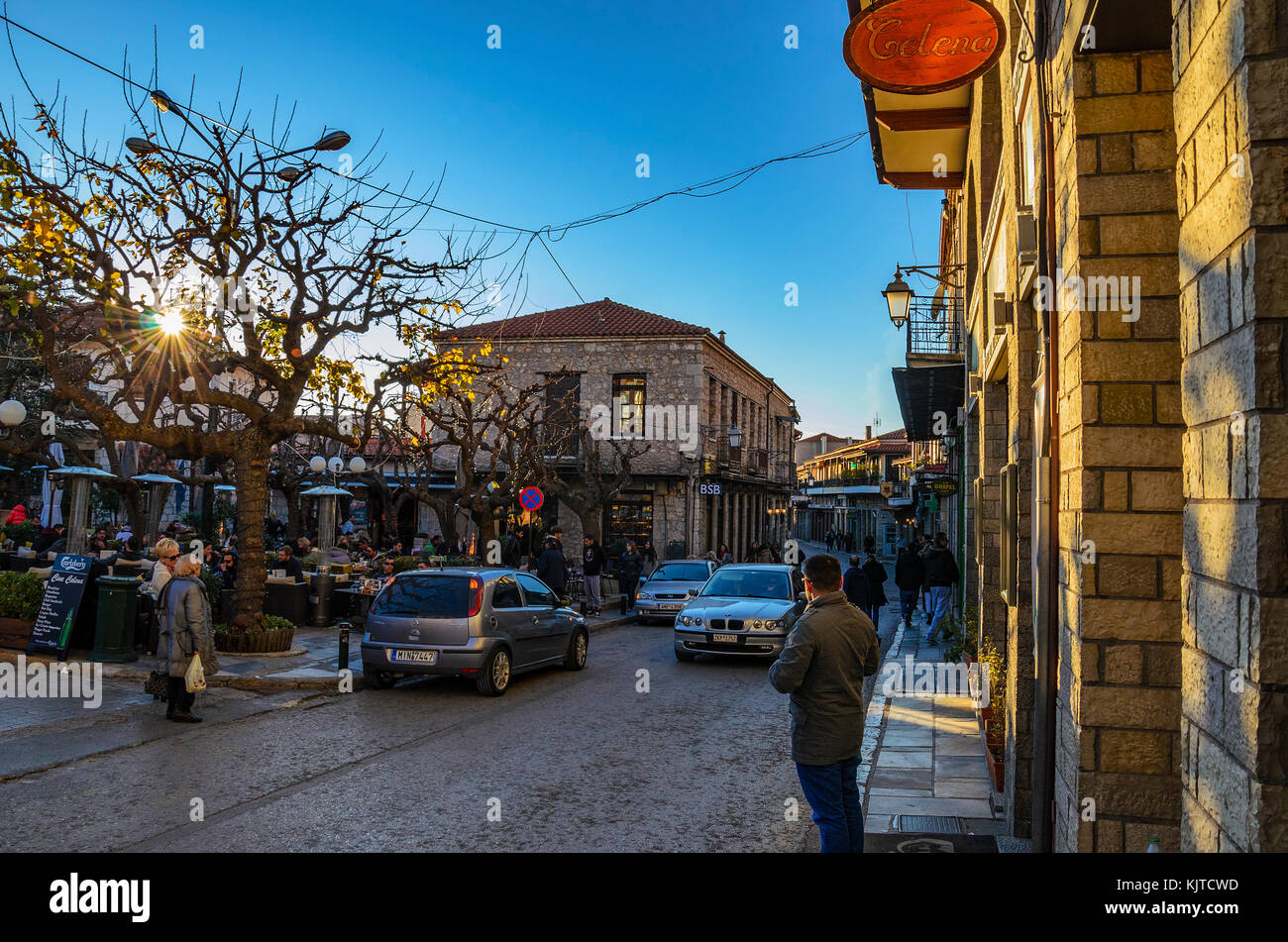 Arachova Village is famous for its panoramic view, uphill small houses ...