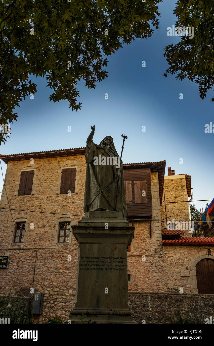 Scenic view in a typical Greek moutain village of Dimitsana, located in ...