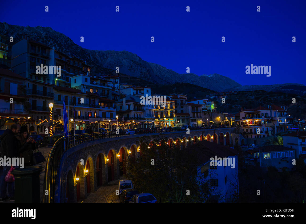 Arachova Village is famous for its panoramic view, uphill small houses ...