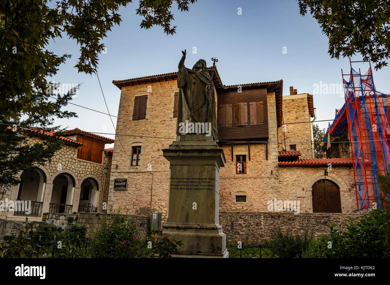 Scenic view in a typical Greek moutain village of Dimitsana, located in ...