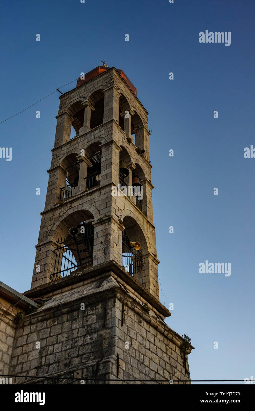 Scenic view in a typical Greek moutain village of Dimitsana, located in ...