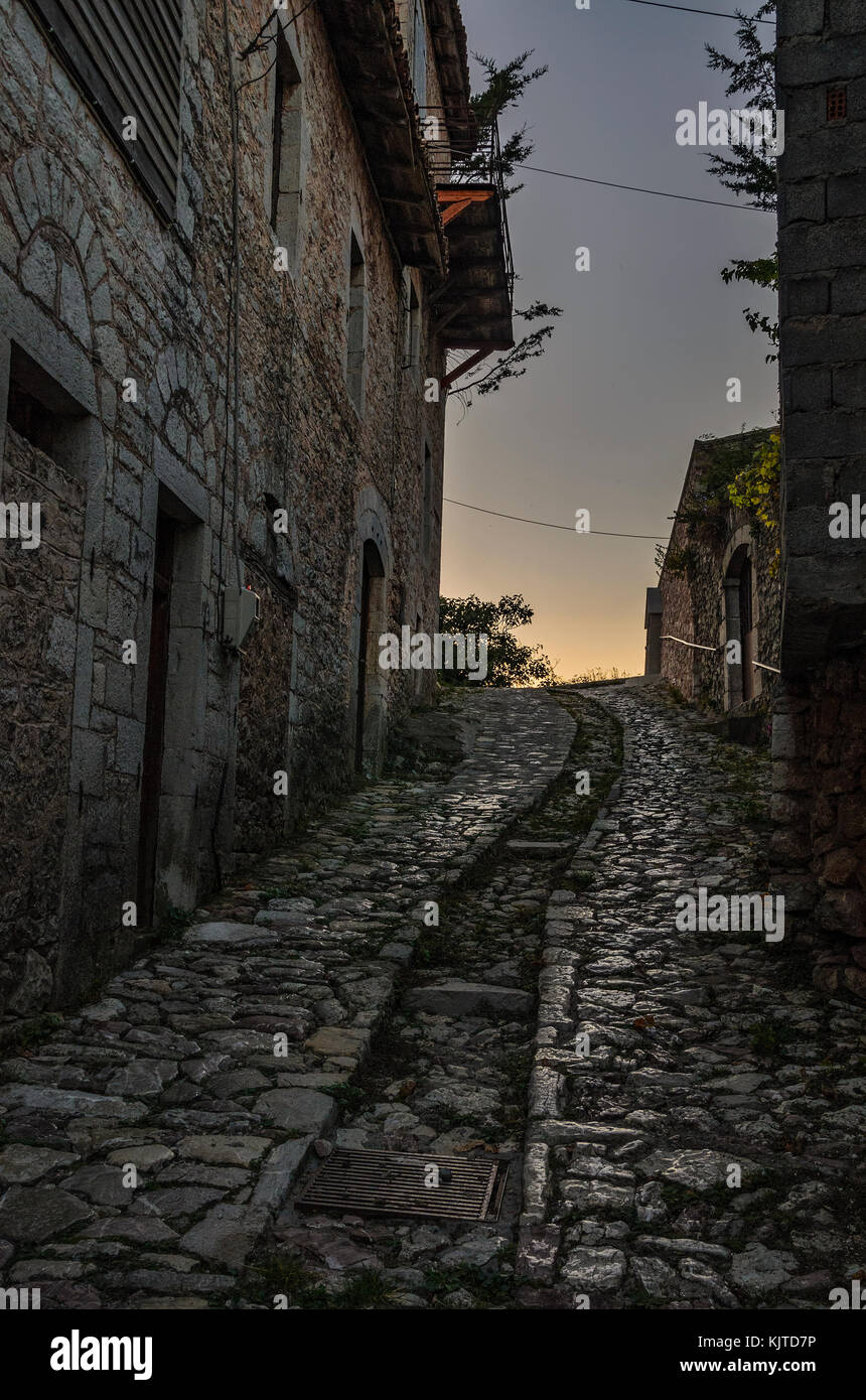 Scenic view in a typical Greek moutain village of Dimitsana, located in ...
