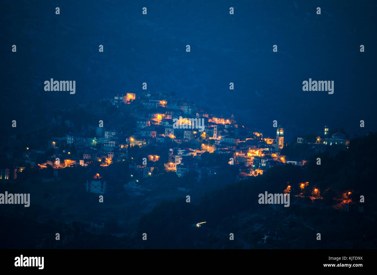 Scenic view in a typical Greek moutain village of Dimitsana, located in ...