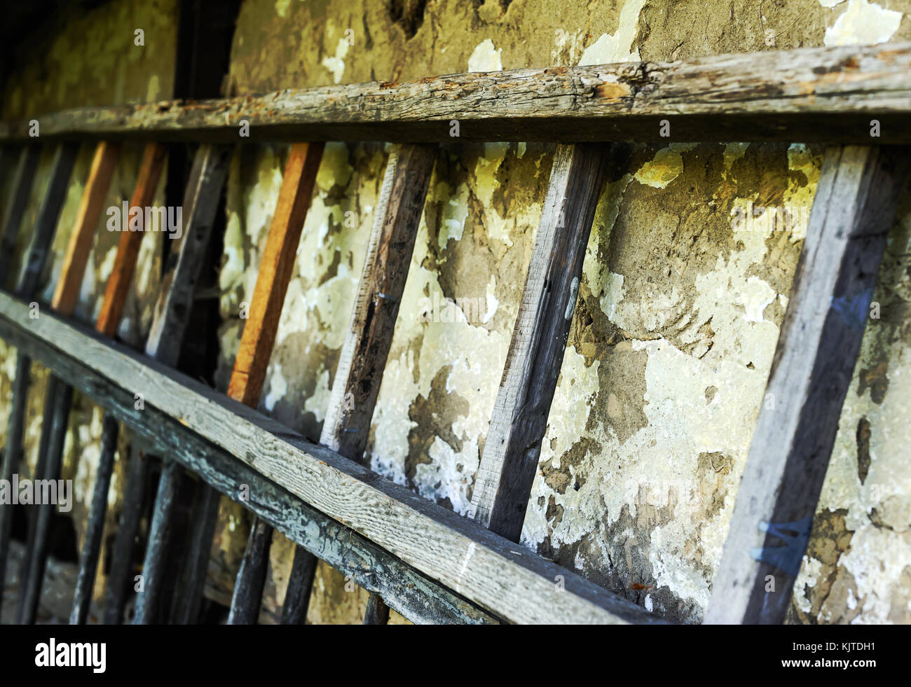 The wooden stairs are pushed to the wall Stock Photo - Alamy