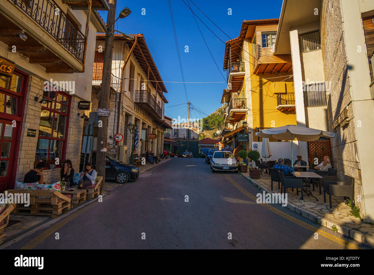 Scenic view in a typical Greek moutain village of Dimitsana, located in ...
