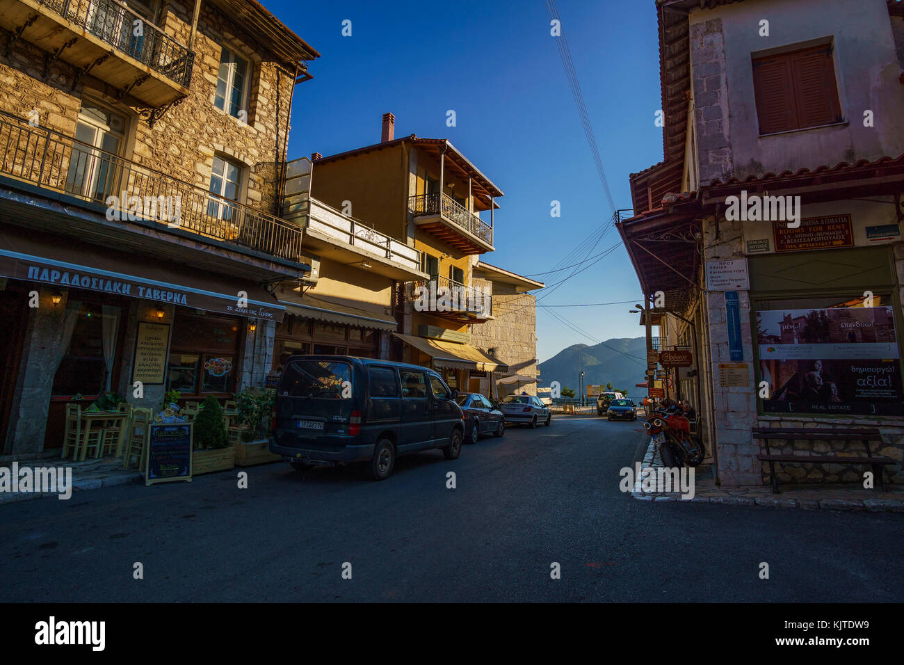 Scenic view in a typical Greek moutain village of Dimitsana, located in ...