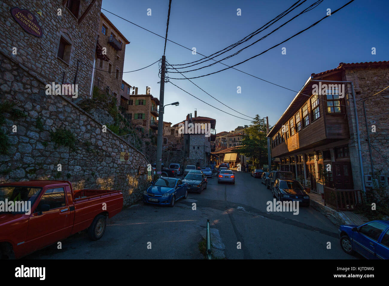 Scenic view in a typical Greek moutain village of Dimitsana, located in ...