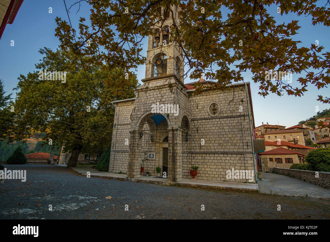 Scenic view in a typical Greek moutain village of Dimitsana, located in ...