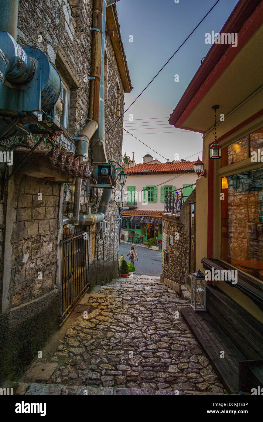 Scenic view in a typical Greek moutain village of Dimitsana, located in ...