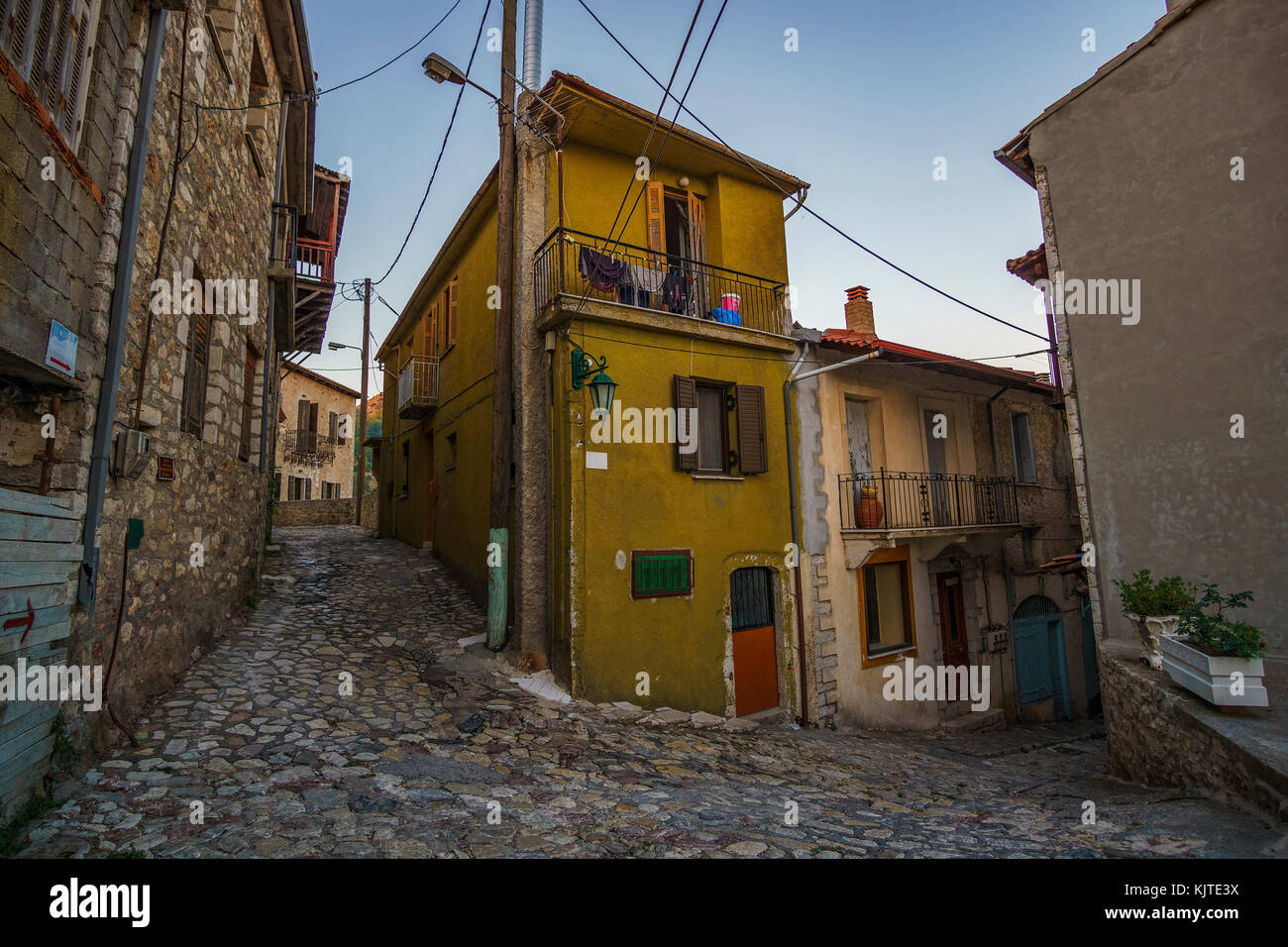 Scenic view in a typical Greek moutain village of Dimitsana, located in ...