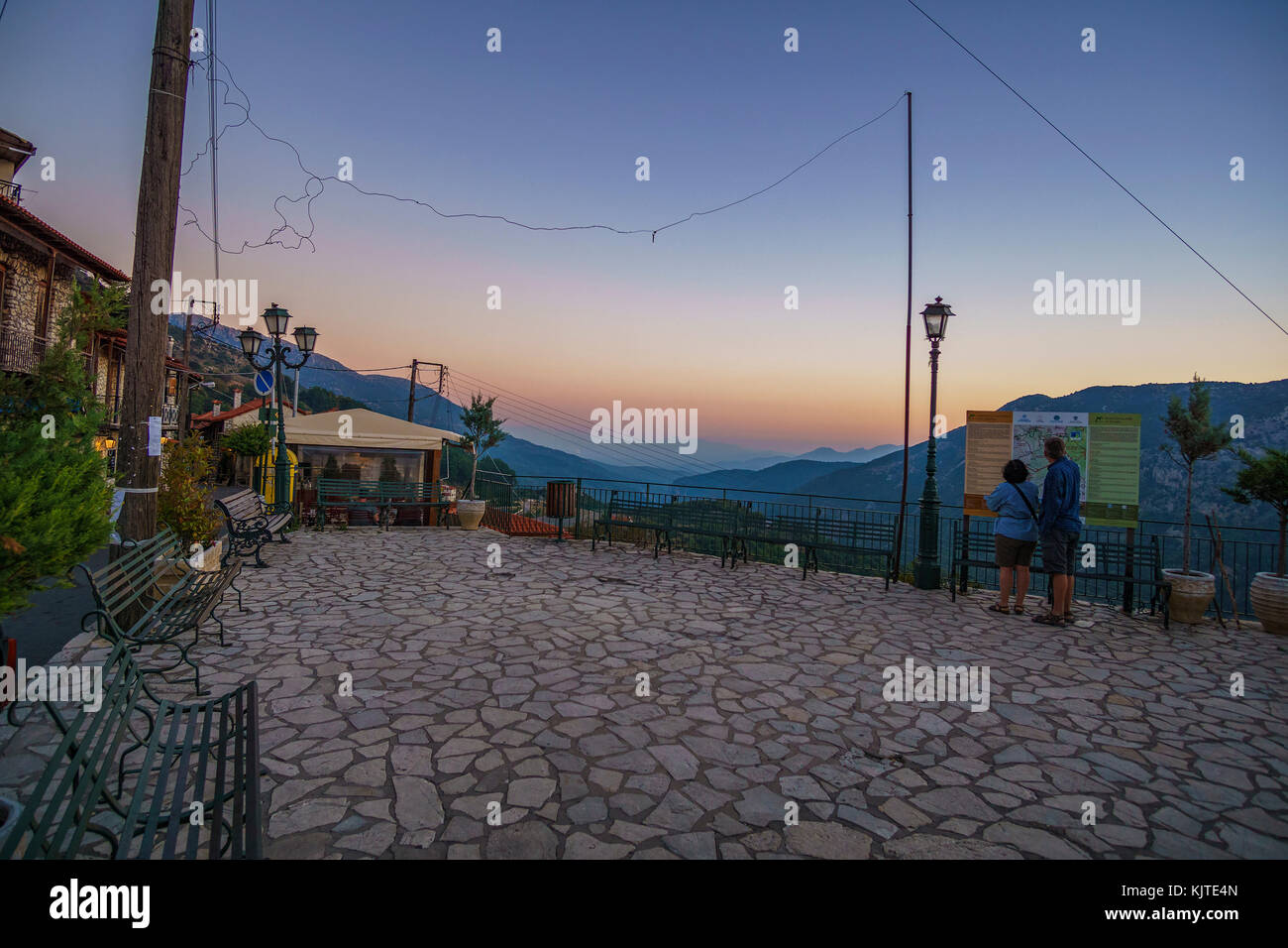 Scenic view in a typical Greek moutain village of Dimitsana, located in ...