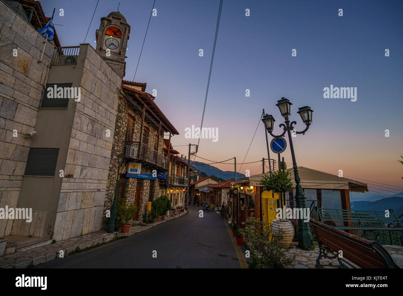 Scenic view in a typical Greek moutain village of Dimitsana, located in ...