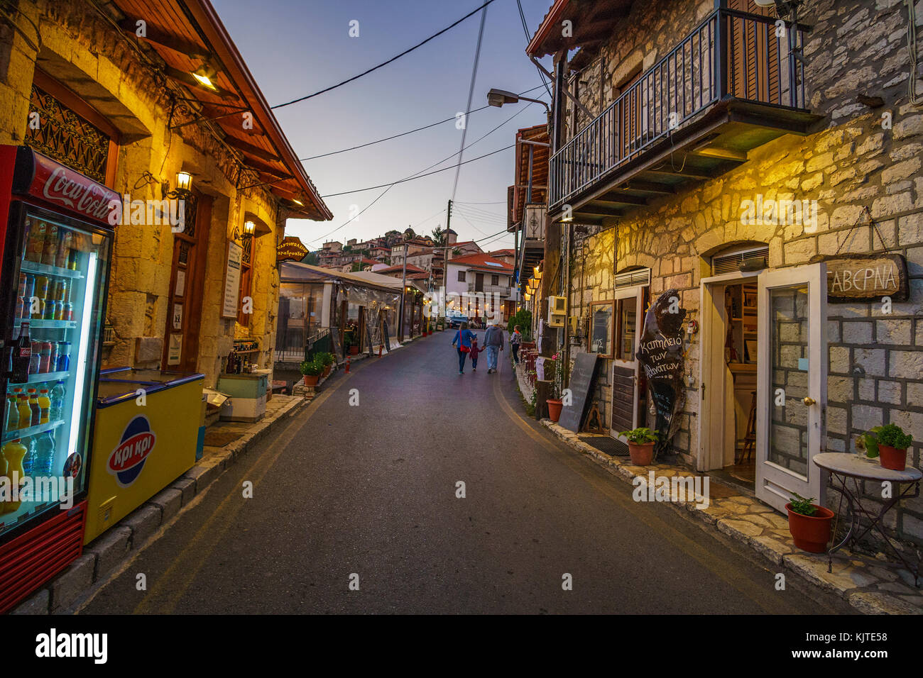 Scenic view in a typical Greek moutain village of Dimitsana, located in ...