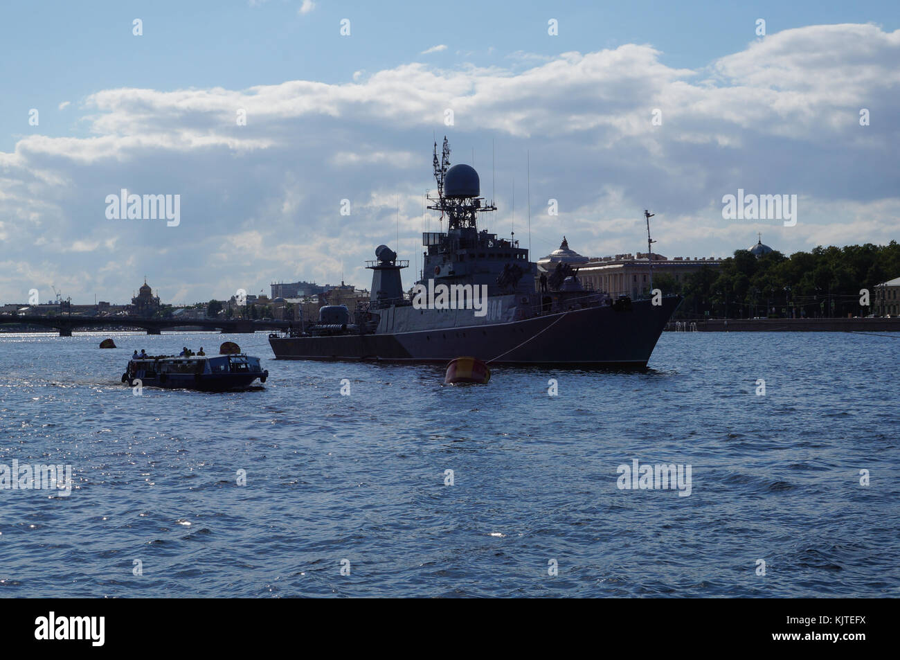 Saint Petersburg, Russia - 27.07.2015: Military ship getting ready for ...