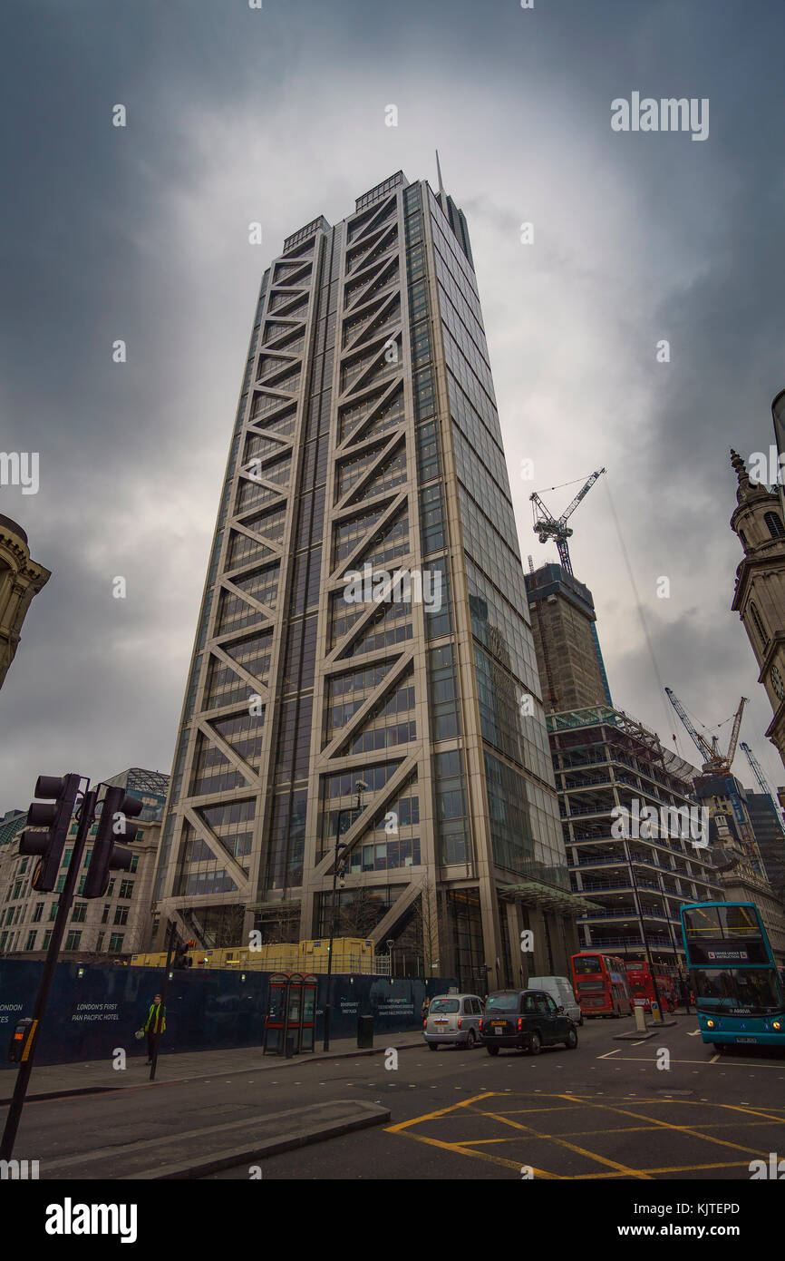 Modern architectural buildings of urban London against a cloudy sky ...