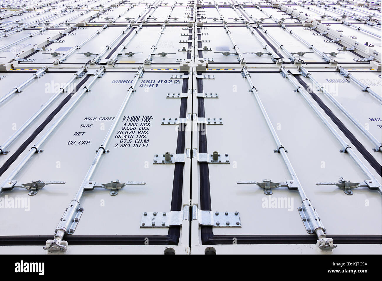 Closeup of a pile of white container boxes for shipping which are ...