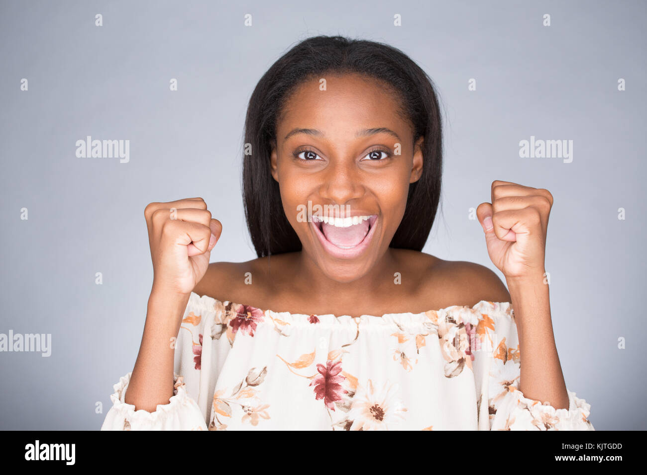 Closeup portrait, winning successful young woman, happy ecstatic ...