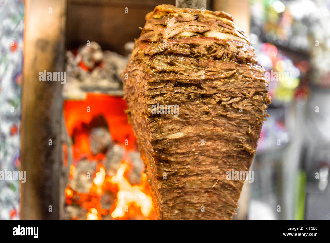 Grilled skewered lamb mutton,traditional meat served in shawarma or ...