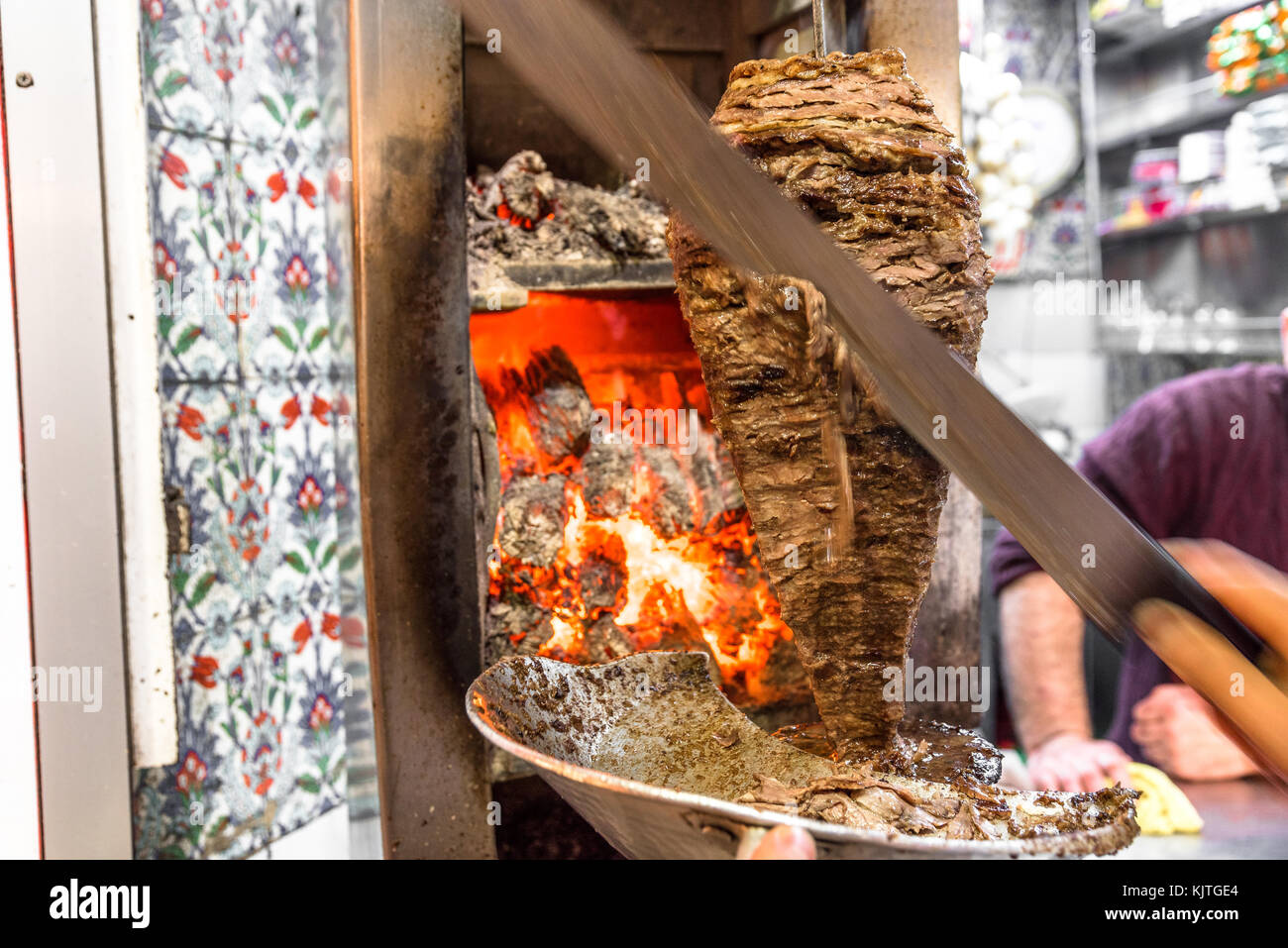 Grilled skewered lamb mutton,traditional meat served in shawarma or ...