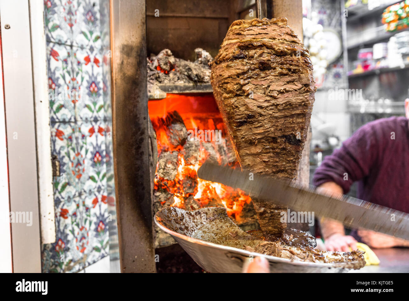 Grilled skewered lamb mutton,traditional meat served in shawarma or ...